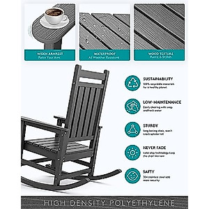 SERWALL Outdoor Rocking Chair Set of 2, HDPE Rocking Chairs for Adult, All Weather Porch Rockers for Lawn Garden, Grey