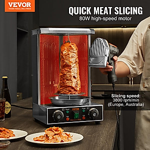 VEVOR Electric Shawarma Knife,Professional Turkish Kebab Knife, Commercial Stainless Steel Gyro Cutter, Doner Kebab Meat Slicer with 2 Blades, Φ4/100mm Blade Diameter, 0-8mm Adjustable Thickness