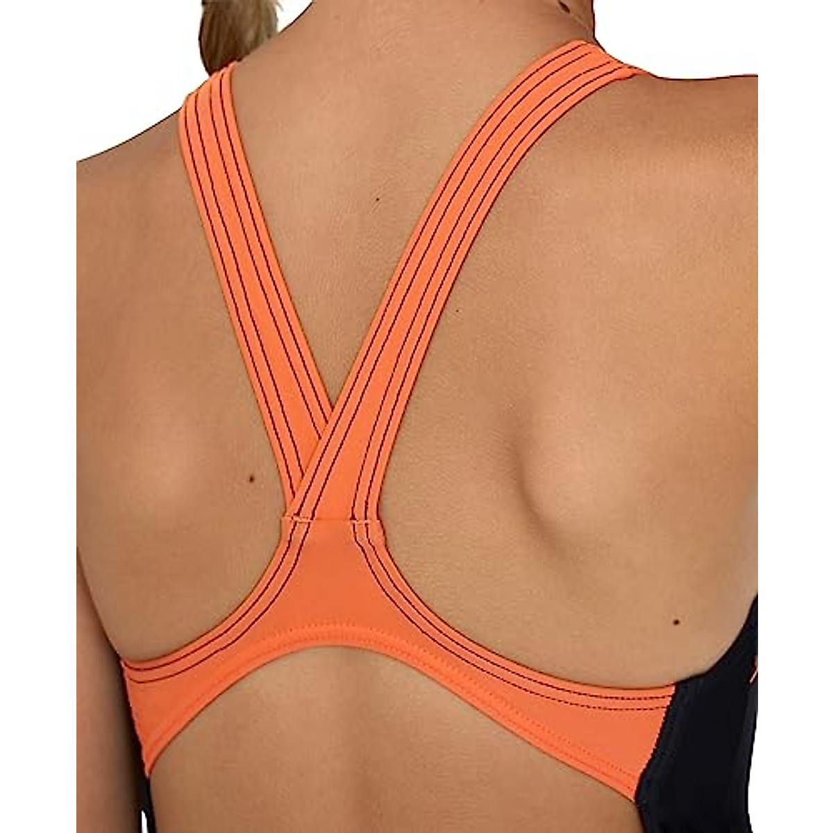 Arena Feel Girls' Mark V Back Swimsuit MaxFit Comfortable One Piece Suit Pool or Beach, US Size 10-12 Jr/28, Black/Nespola