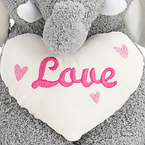 MODIFYI Plush Toys, Gift Toy, Huggable Elephant Stuffed Animal Toy, Hugging A Heart-Shaped Toy, Soft and Lovely Plush Puppy, Washable, Suitable for Newborns, Toddlers, Kids, Multi, Grey, 9"