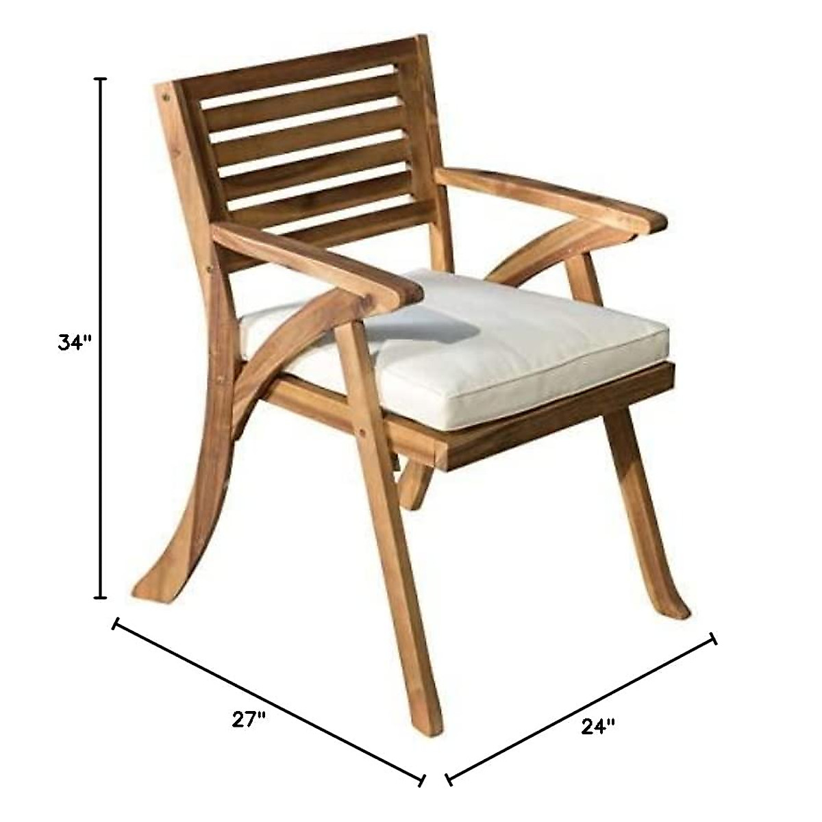 Christopher Knight Home Hermosa Outdoor Acacia Wood Arm Chairs, 2-Pcs Set, Teak Finish / Cream
