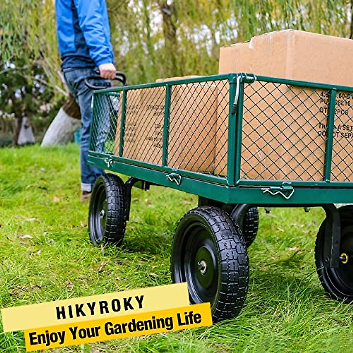 HIKYROKY 4.00-6 Flat Free Solid Polyurethane Tire and Wheel 1 Pc, 13 Inch PU Airless Tires Replacement with 5/8" Ball Bearings, Easy Fit for Lawn Garden Carts, Hand Trucks, Generators More, 1 Pack