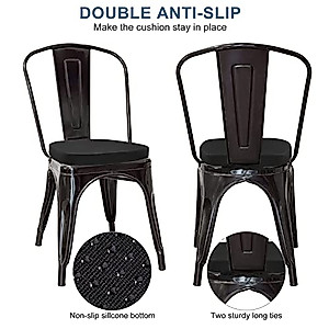 GUEGLSA Outdoor Metal Chair Seat Cushions 14x14 inch, Waterproof Non Slip Dining Chair Pad with Ties, U Shaped Metal Chair Cushion for Patio Home Kitchen Dining Chair, Set of 2, Black