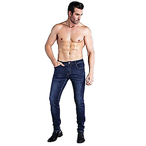 ZLZ Slim Fit Jeans, Men's Younger-Looking Fashionable Colorful Comfy Stretch Skinny Fit Denim Jeans, Blue Jeans Pants for Men Size 34