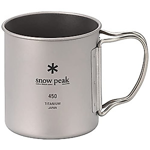 Snow Peak Ti-Single 450 Cup - Lightweight & Compact Titanium Cup with Foldable Handles - D 3" H 3.2"