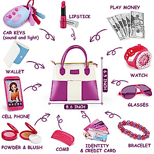 21 Pcs Pretend Purse for Little Girls, My First Play Purses Toy Set for Princess with Handbag, Accessories, Make up Toys, Birthday for Baby Toddler Kid Girl Ages 1 2 3 4 5 6 7 8 Years Old