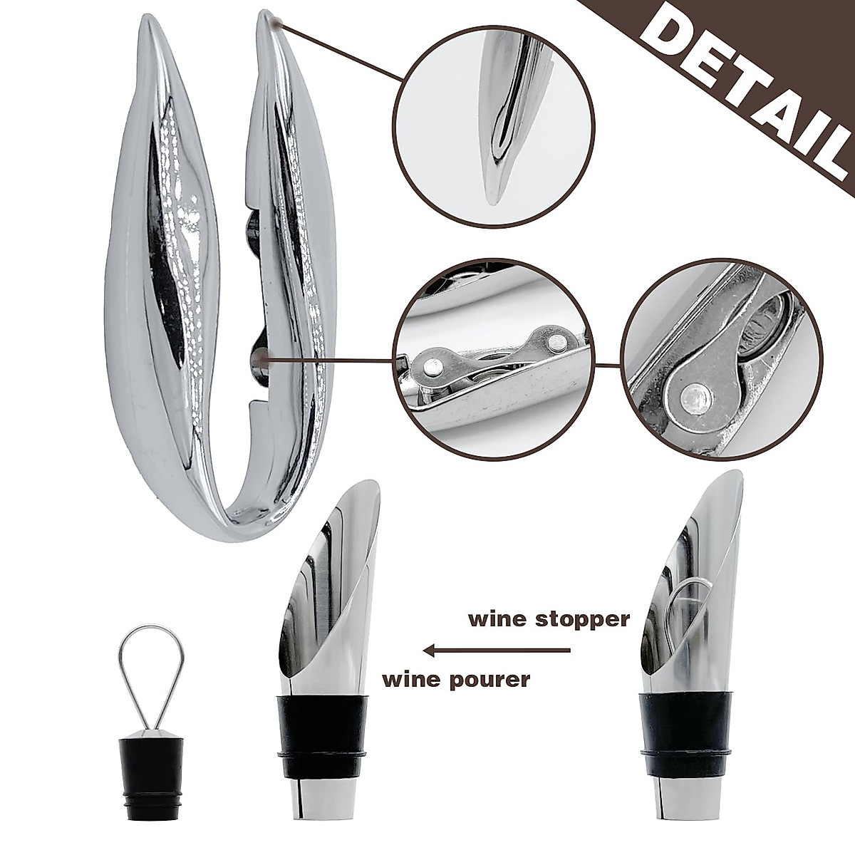 OBALY Wing Corkscrew， Wine Bottle Opener Set of 3 Pieces, Equipped with Bronze Multi-Functional Bottle Opener, Wine Stopper and a Foil Cutter