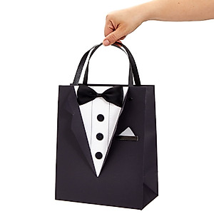 Tuxedo Gift Bag Set for Wedding Groomsman, Bachelor Party Favors (Black, 6 Pack)