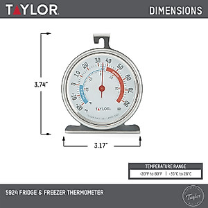 Taylor Precision Products 5924 Large Dial Kitchen Refrigerator and Freezer Kitchen Thermometer, 3 Inch Dial,Silver & 5932 Large Dial Kitchen Cooking Oven Thermometer, 3.25 Inch Dial, Stainless Steel