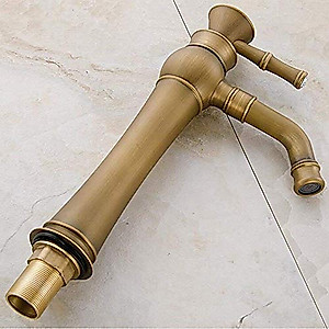 OQPJMYZ Antique Brass Brushed Retro Bath Faucet Bathroom High Basin Mixer with 360 ° Rotary Spout Vintage Retro Antique Nostalgic Country Style Mixer Tap,Kitchen Sink Taps Needed (Bronze)