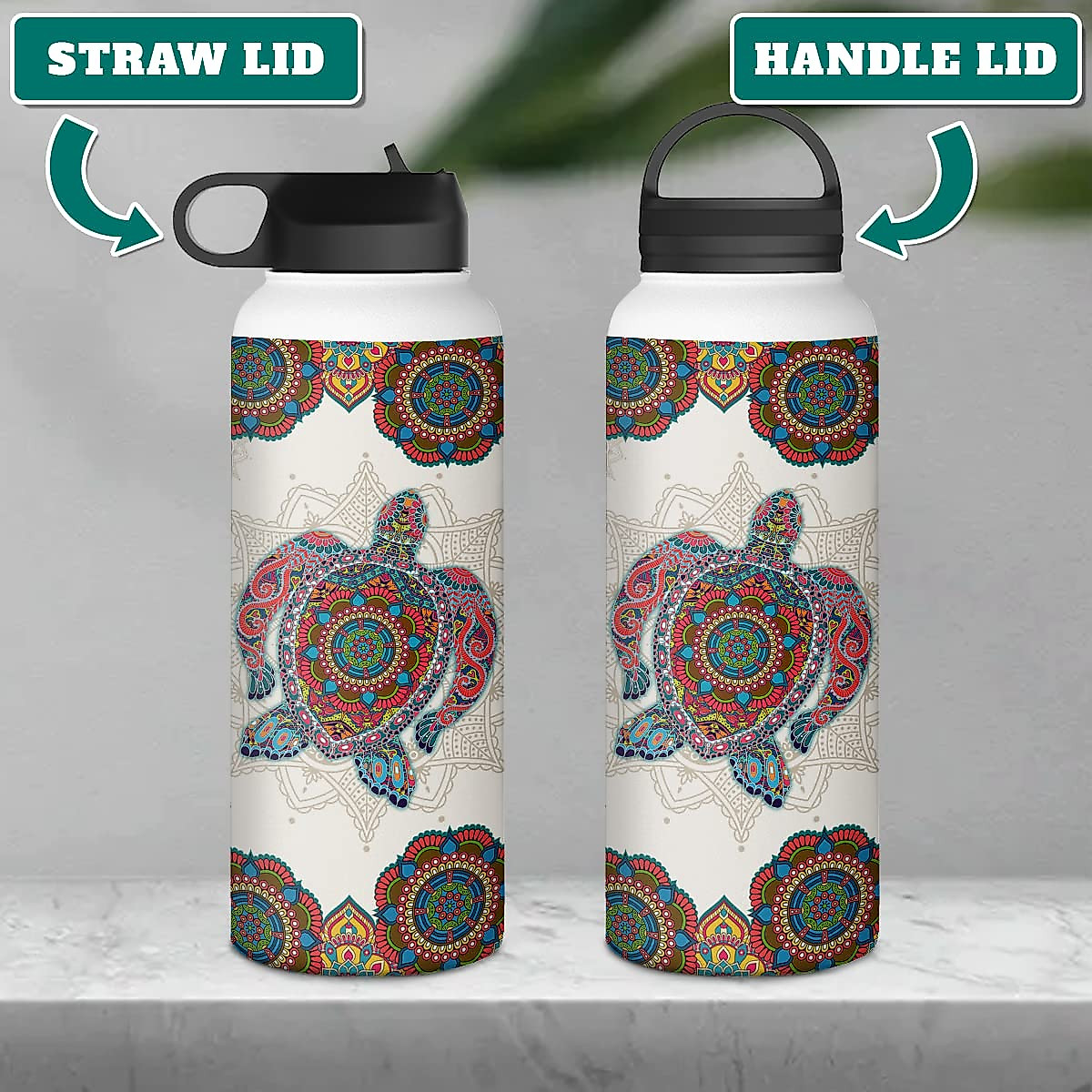 winorax Turtle Water Bottle Personalized Sea Turtles Mandala Stainless Steel Insulated Sport Sports Bottles 32oz 18oz 12oz Custom Name Birthday Christmas Customized Gifts For Women Girls Stuff
