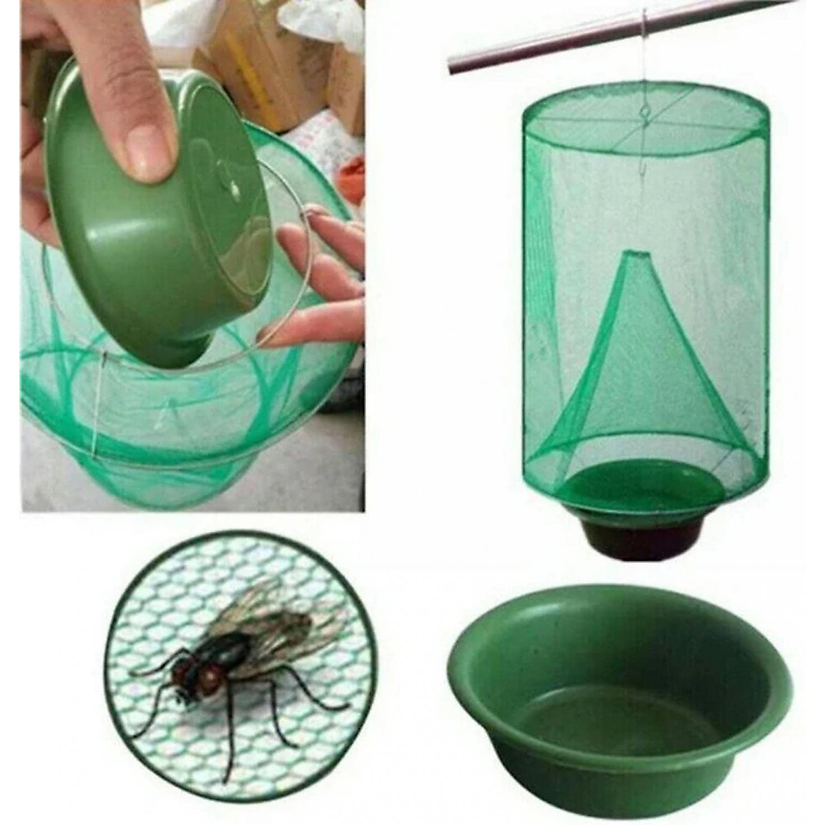 2/8 Set Ranch Fly 𝐓𝐫ap - Reusable Fly 𝐓𝐫ap with 𝐁𝐚it Tray Upgraded Fly 𝐂𝐚𝐭cher Cage Effective Fly Bag for Indoor Outdoor Hanging Family Farms,Stable,Garden,Orchard,Park,Restaurants (2Set)