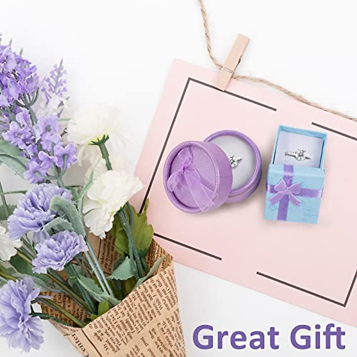 TACYKIBD 24Pcs Gift Box Set, Cardboard Ring Box with Foam and Bow Small Jewelry Box for Christmas, Birthday, Anniversaries, Valentine’s Day, Mother’s Day and Other Festivals (Assorted Color)