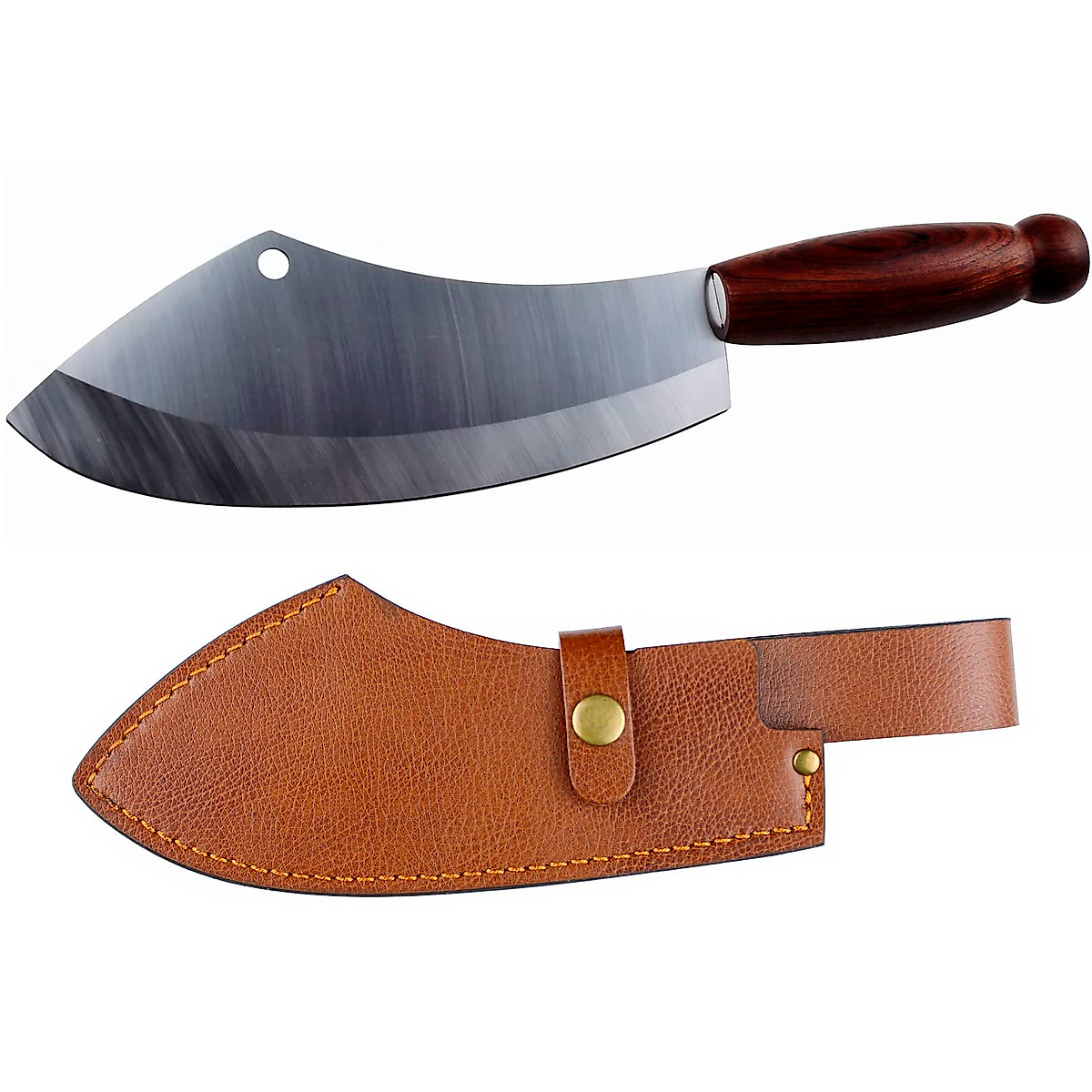 KOPALA Quality Kitchen Knife Razor Sharp Cleaver Knives for Cooking Camping Grill, German Steel Knife with Leather Sheath