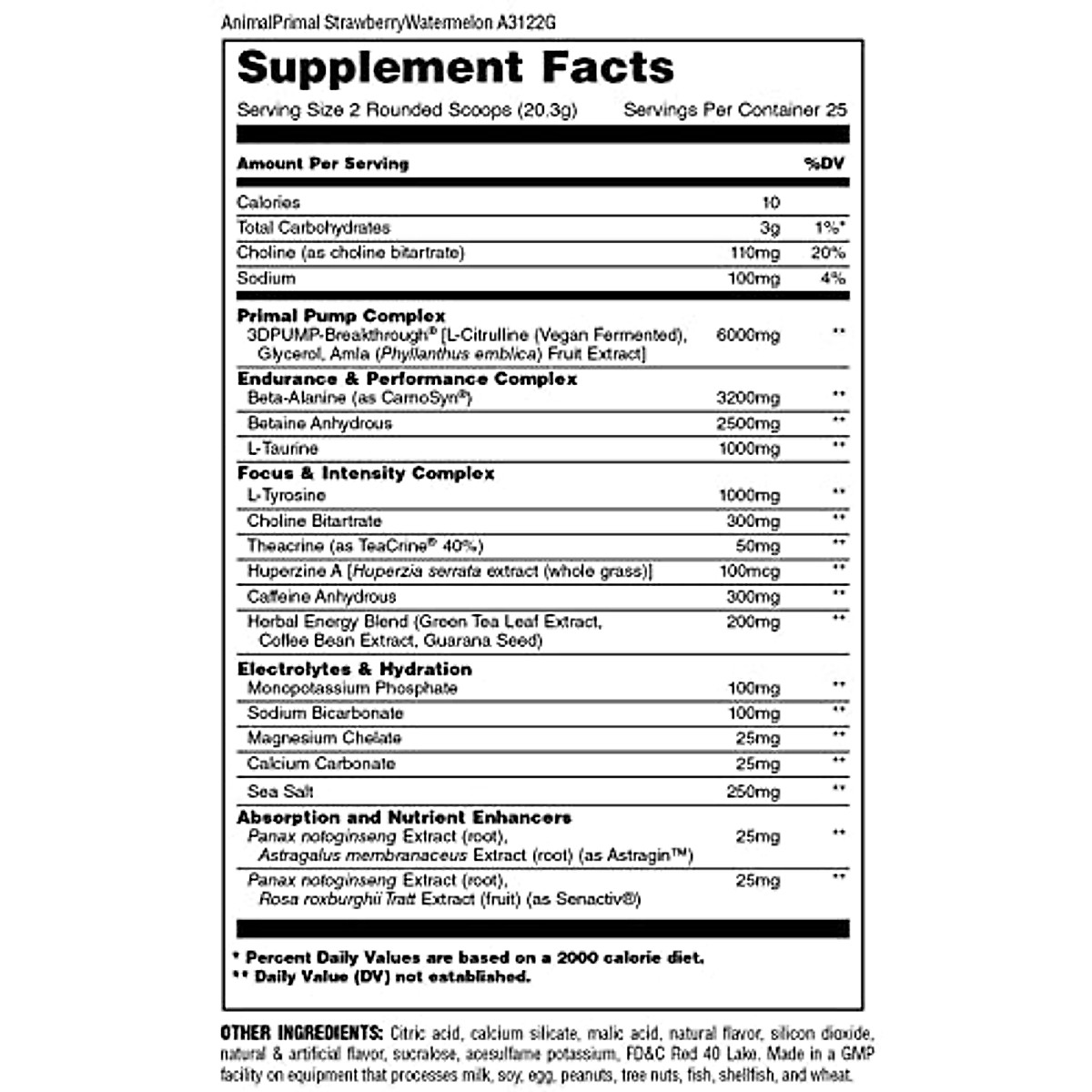 Animal Primal Muscle Hydration + Preworkout Powder – Contains Beta Alanine, 3DPump, Caffeine & Electrolytes – Improves Energy, Focus, Endurance & Absorption – Strawberry Watermelon Flavor, 17.9 oz