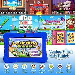 Veidoo Kids Tablet, 7 inch Android Tablet PC, 2GB RAM 32GB ROM, Safety Eye Protection Screen, WiFi, Dual Camera, Games, Parental Control APP, Tablet with Silicone Case(Dark Blue)