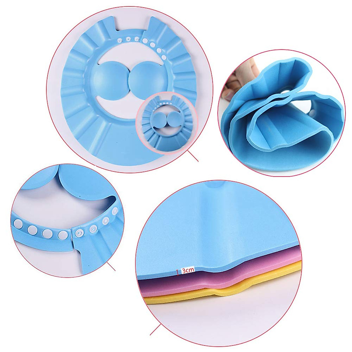 Baby Shower Shampoo Bath Protection Cap Waterproof Ear Protection Eye Protection 3 Pieces- Soft Cap Adjustable Bathroom Sun Visor Suitable for 0-3-10 Years Old
