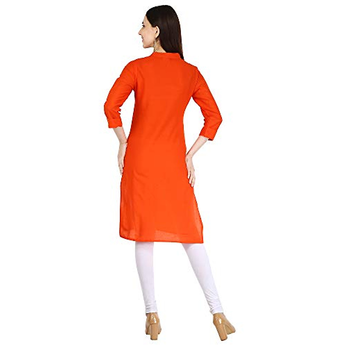 Ramkudi Indian Women's Plain Cotton Kurti Orange Top
