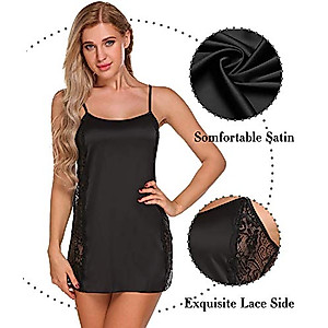 Avidlove Womens Satin Nightgown Sexy Lingerie Lace Chemises Slip Dress Black