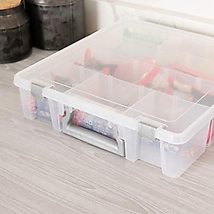 AB Designs 6823ABD Super Satchel with Removable Dividers, Stackable Home Storage Organization Container, Clear with Sliver Latches and Handle