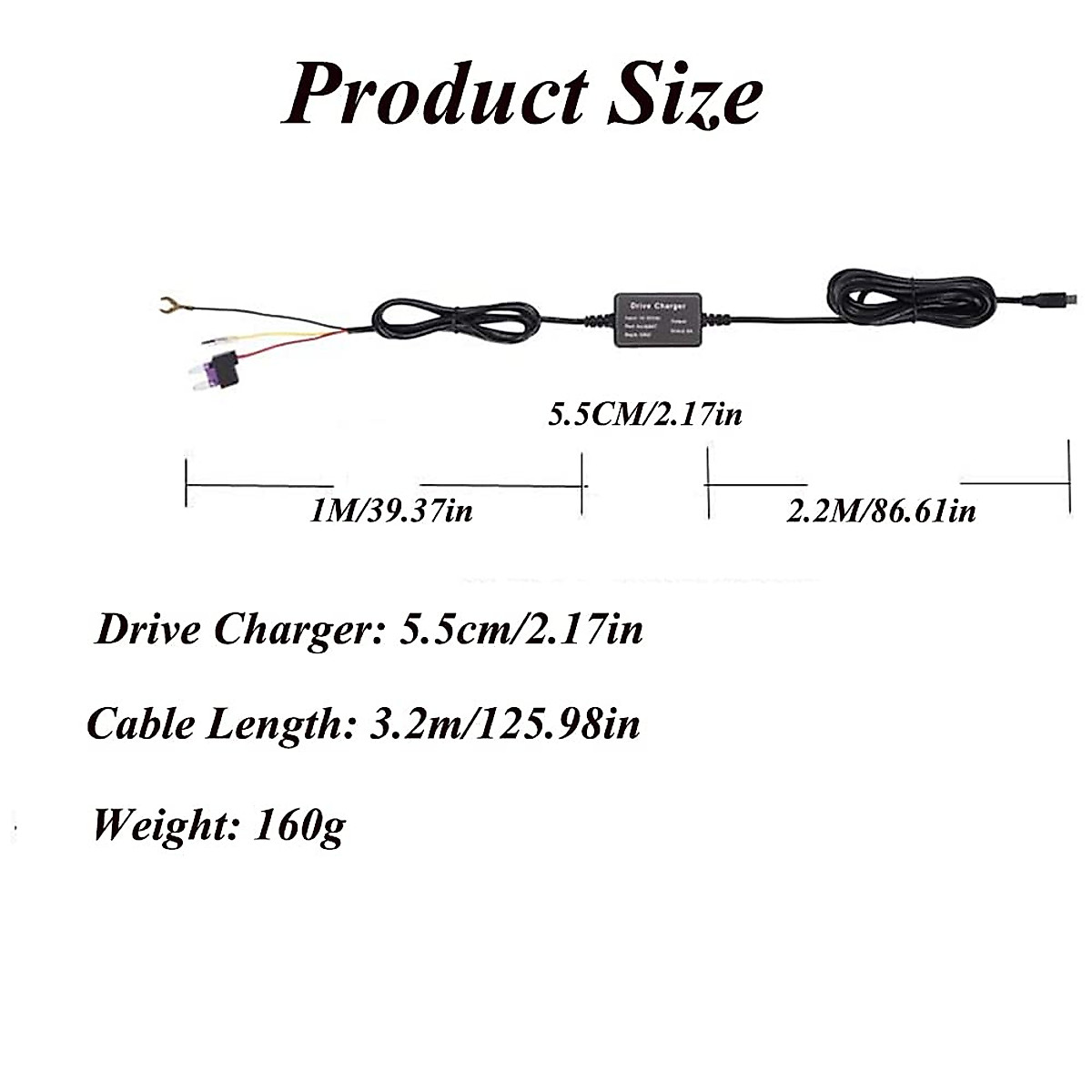 Dash Cam Hardwire Kit, Mini USB Hard Wire Kit Fuse for Dashcam, 12V-30V to 5V Car Dash Camera Charger Power Cord, Gift 4 Fuse Tap Cable and Installation Tool