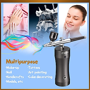 KIBEE Aibrush Rechargeable Handheld Mini Air Compressor Airbrush, Portable Cordless Airbrush Gun for Makeup, Tattoo, Nail Art, Face Paint, Model Painting,Cake Decor Black…