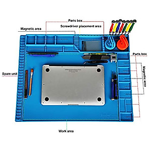 Kaisi 21.6 x 16.9 Inch Large Electronics Repair Mat Silicone Soldering Magnetic Repair Pad Insulation Work Station with Anti Static Wrist Strap for Computer, Laptop, MacBook, Tablet, Phone and More