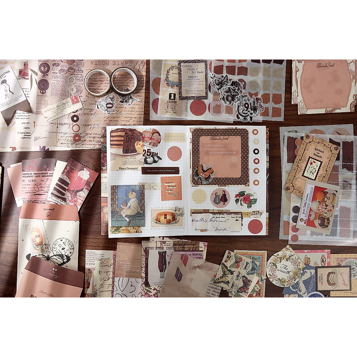 Draupnir Vintage Aesthetic Scrapbook Kit(346pcs), Bullet Junk Journal Kit with Journaling/Scrapbooking Supplies, Stationery, A6 Grid Notebook with Graph Ruled Pages.DIY Gift for Teen Girl Kid Women.