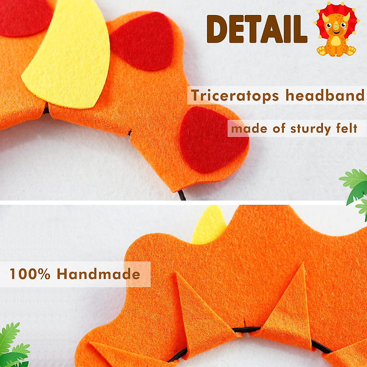 Flying Childhood 8Pcs Dinosaur Headbands Party Hats for Girls Boys Birthday Decorations Supplies Favors Felt Dragon Headpiece as Kids Toddlers Photo Booth