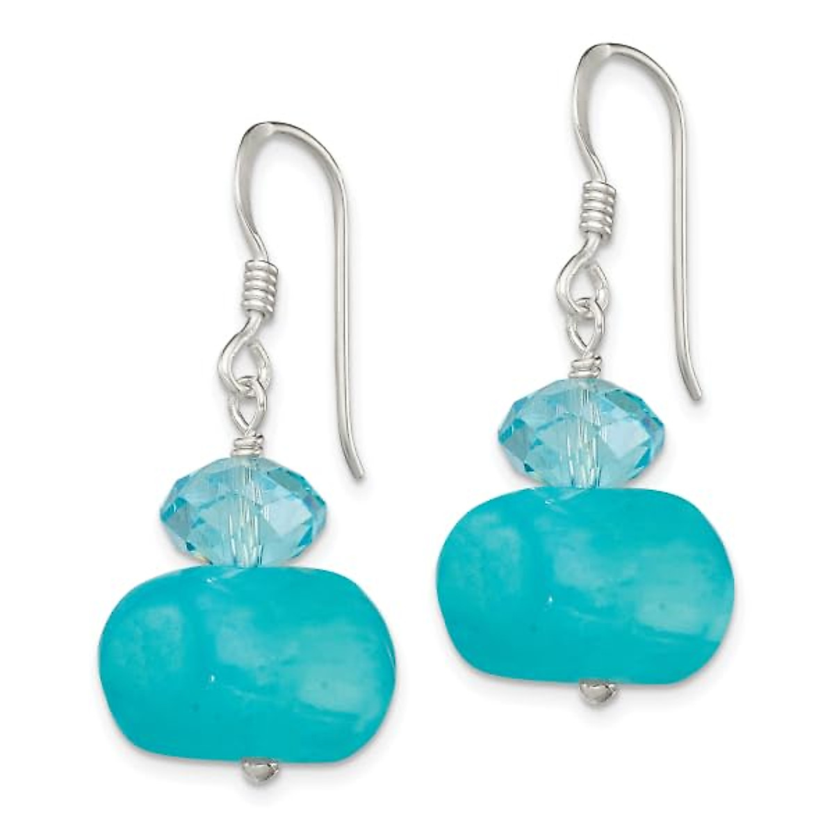 925 Sterling Silver Aquamarine Rhinestone Crystals Blue Jade Drop Dangle Earrings