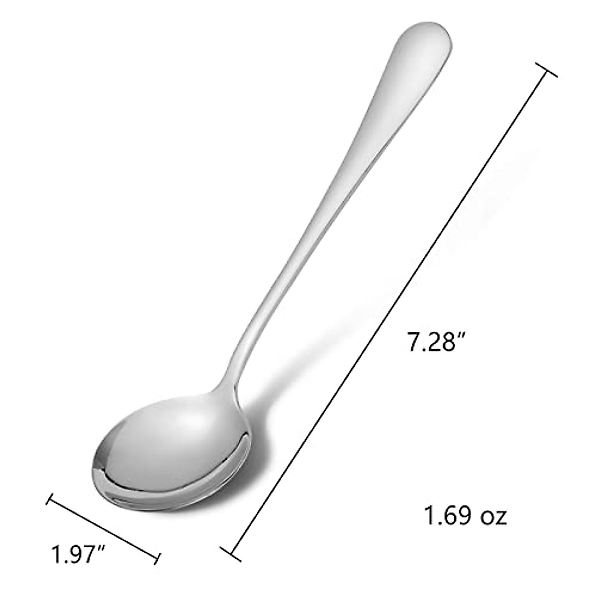 ATHBEDA Soup Spoons Set Round Spoons, 8 Pieces, 7.28 Inch, SUS304 18/8 Stainless Steel