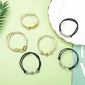 Bracelet Hair Ties With Gold Silvery and Beige Elastic,2 in 1 No Crease Hair Ponytails & Elastic,Looks Cute On Your Wrist And Great In Your Hair (3PCS, Black Silver new)