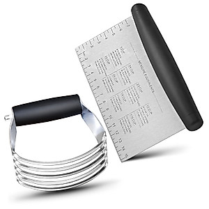 ALLTOP Stainless Steel Pastry Blender Cutter and Bench Scraper Set, Efficient Multipurpose Kitchen Baking Essential Tool with Comfortable Grip Handle-Perfect for Nut, Pie and Dough Processing - Black