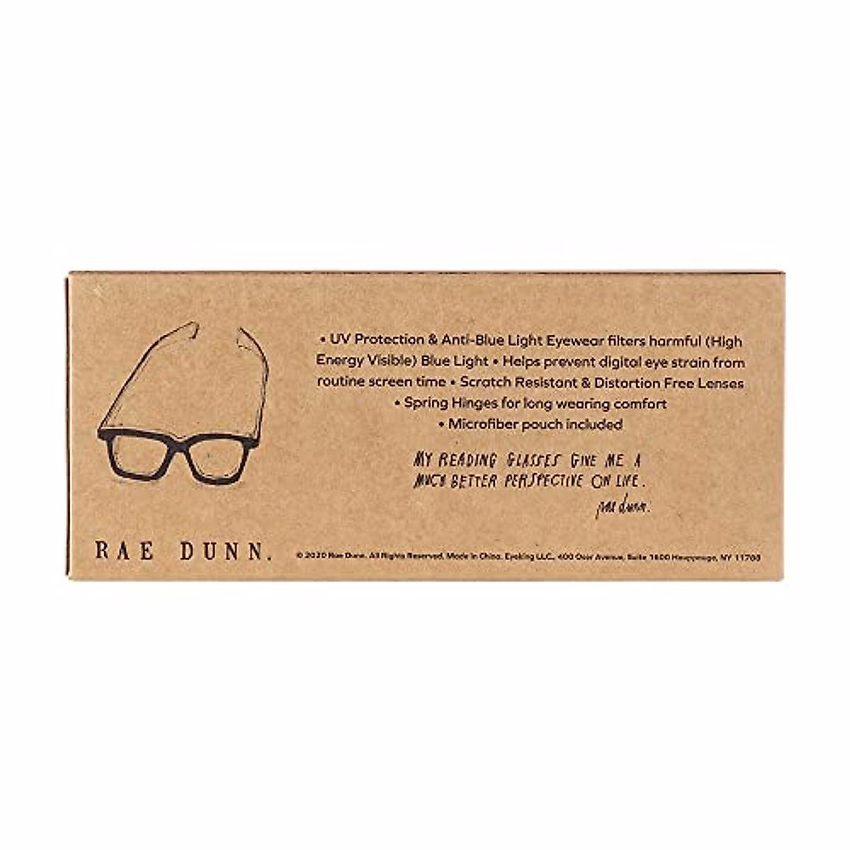Rae Dunn "BELLA Blue Light Blocking Reading Glasses w/SEE BEAUTY Signature Font (Glossy Jet Black, 2.0)