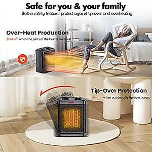 andily Space Heater Electric Heater for Home and Office Ceramic Small Heater with Thermostat, 750W/1500W (Classics black)