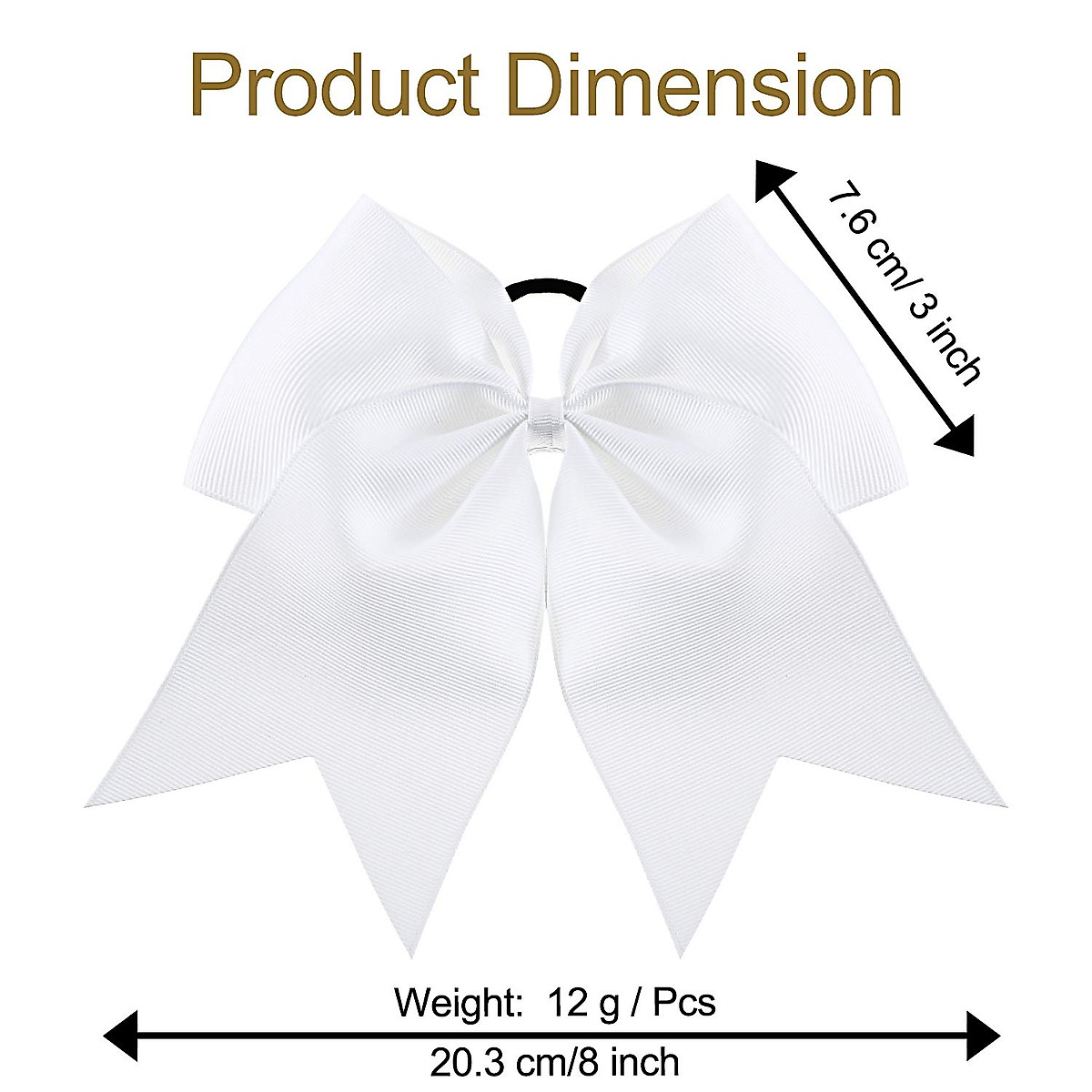 2 Packs Jumbo Cheerleading Bow 8 Inch Large Cheer Hair Bows with Ponytail Holder for Teen Girls Softball Outfit Uniform(White)