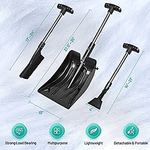 GYMAX 3 in 1 Retractable Snow Shovel, 35” Adjustable Snow Shovel Kit with Snow Brush & Ice Scraper, Portable Snow Removal Combo with Carrying Bag, Portable for Vehicle, Outdoor, Backyard
