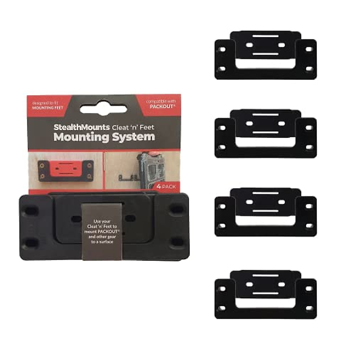 StealthMounts Cleat 'n' Feet Mounting System (4 Pack) | Tool Box Storage System | Mount Anywhere | Compatible with Milwaukee Packout