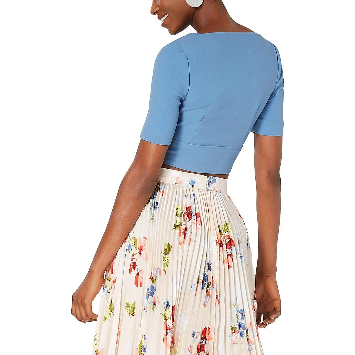 Jill Stuart Womens Blue Short Sleeve Square Neck Crop Top Size: 0