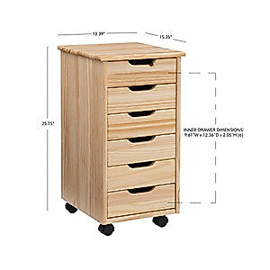 Linon Home Decor Products Corinne Six Drawer Storage, Natural Rolling Cart