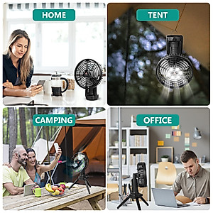 CONBOLA Portable Battery Operated Fan with LED Lantern, 270° Oscillating Fan 10400mAh Outdoor Small Rechargeable Camping Fan, Personal Desk Fan with Hanging Hook for Tent, Bedroom, Office