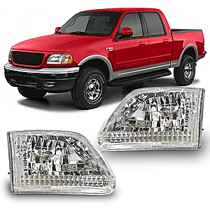 Winjet Headlamp Assembly Compatible with [1997 1998 1999 2000 2001 2002 Ford Expedition] [1997-2003 F-150] [1997-1999 F-250 Light Duty] [2004 Ford F-150 Heritage] Headlights Clear Lens