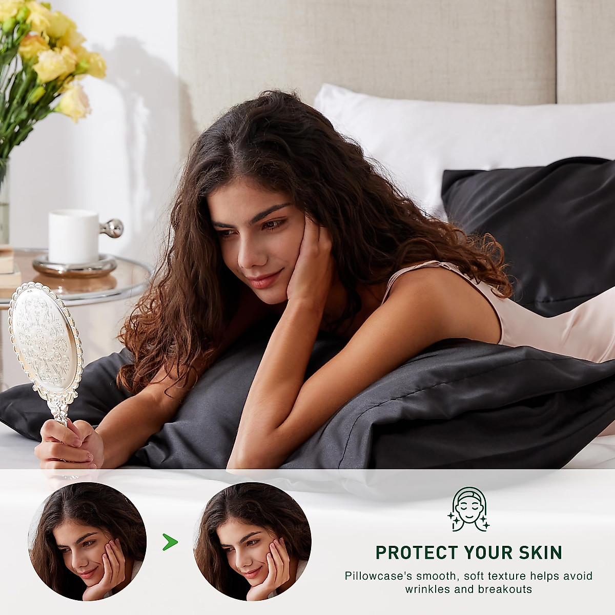 Love's cabin Satin Pillowcase for Hair and Skin (Black, 20x36 inches) Similar to Silk Pillow Cases, King Size Pillow Cases Set of 2 - Satin Cooling Pillow Covers with Envelope Closure