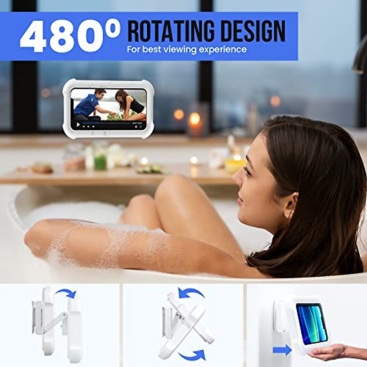 Spread Pixie Dust Shower Phone Holder Waterproof Upgraded Phone Shower Holder Wall Mount Bathroom TV Shower Gadget Shower Accessory Phone Mount iPhone Shower TV (Pure White)