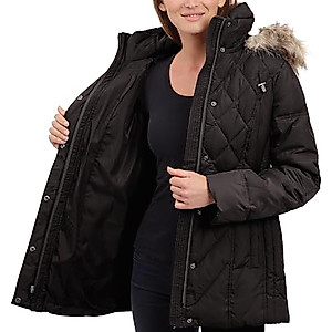 London Fog Women's Plus Size Diamond Quilted Down Coat, Black, 3X