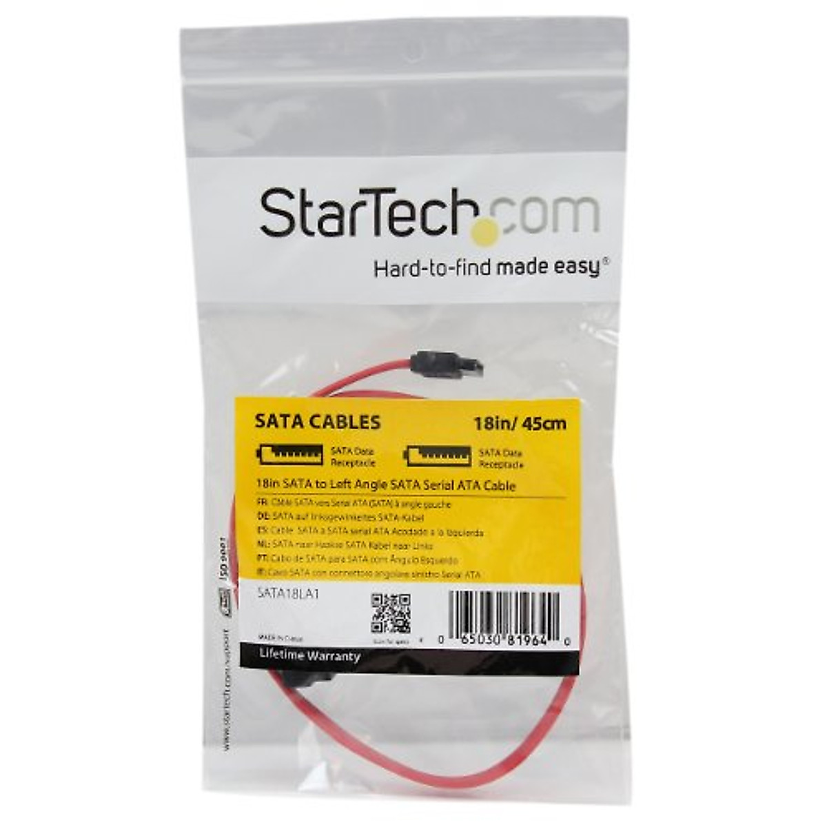 StarTech.com 18in SATA to Left Angle SATA Serial ATA Cable - F/F (SATA18LA1), Red