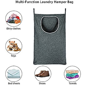 KINGSUSLAY Hanging Laundry Hamper, Over The Door Laundry Hamper and Hanging Laundry Bag, Extra Large Space Saving Hanging Hamper with 2 Types Hooks (35x 22Inch, Heather Grey)