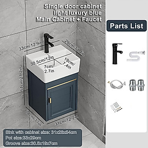 Vessel Sink Rectangular, Ceramic Vessel Sinks for Bathrooms, Modern Pianted Wall Mounted Vessel Sink Cabinet Set, Bathroom Ceramic Washbasin and Faucet Combo, for Small Space ( Size : 33*29cm/12.9*11.