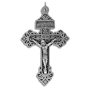 Religious Gifts Silver Tone Pardon Cross Crucifix Pectoral Pendant for Men Women, 2 1/4 Inch