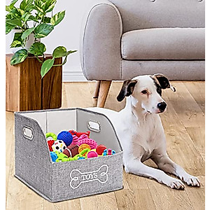 Geyecete Big Dog Toys Storage Bins Canvas Foldable Fabric Trapezoid with metal handles pet Baskets,Storage Bin Large toy box Organizer-Gray
